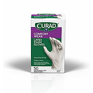 Curad Comfort Wear Latex Exam Gloves, Powder-Free, One Size Fits Most, 100 count