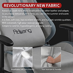 Atbang Gaming Chair Ergonomic Massage PC Office Chair with footrest Racing Computer Chair Reclining Game Chair for Adults Adjustable 2D Armrests 330lbs Heavy Duty, Leath-Aire Fabric,Grey&Blue