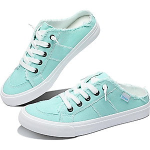 Obtaom Women Canvas Mules Memory Foam Clipper Fashion Sneakers Comfortable Slip-On Mule Backless Holiday Shoes（Light Green，US6）