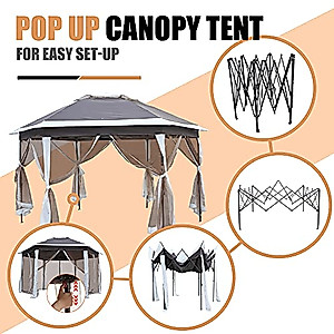 LONABR 12’ X 12’ Pop Up Gazebo with Mosquito Netting Hexagonal Outdoor Canopy for Patio,Garden,Backyard Tent Canopy with Strong Iron Frame Storage Bag