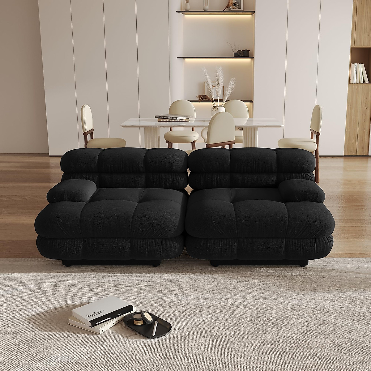 WJShome Modular Sectional Couch for Living Room, Inline Sofa Couch,73.23" Minimalist Sofa Couch,Lovesofa Deep Seat Couch Deep Seat (Black, 2 Seater)