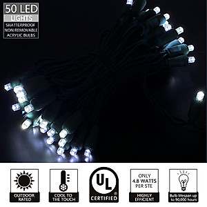 yongzhenlite 50 Count Wide Angle 5MM Mini LED Christmas Lights,White Led String Lights for Outdoor and Indoor Christmas Trees Decoration,Commercial Grade,Green Wire,17Feet,UL Listed (Cool White)