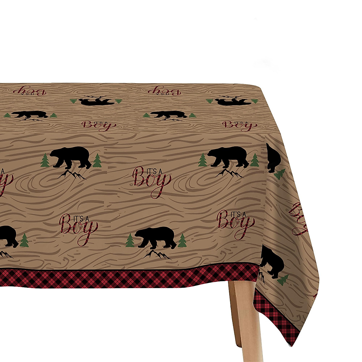 Xigejob Lumberjack Baby Shower Tablecloth Decorations - Disposable Lumberjack Baby Boy Table Cover, Buffalo Plaid Wild Bear Adventure Theme Its a Boy Supplies Table Cloth - 2 Pack (54in x 108in)