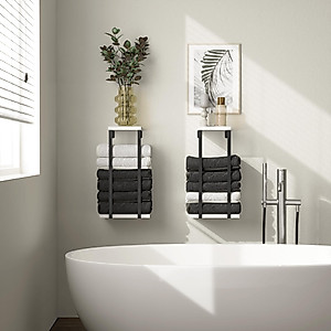 Towel Racks for Bathroom, Wall Mounted Towel Holder with Wood Shelf, Metal Bathroom Towel Rack for Towel Storage and Organization, White Bathroom Towel Holder, Rolled Towel Racks for Bathroom - White