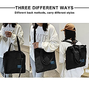 WULIQIUQIU Corduroy Crossbody Bag for Women Convertible Backpack Over The Shoulder Tote Purse Student Fashion Handbag Black