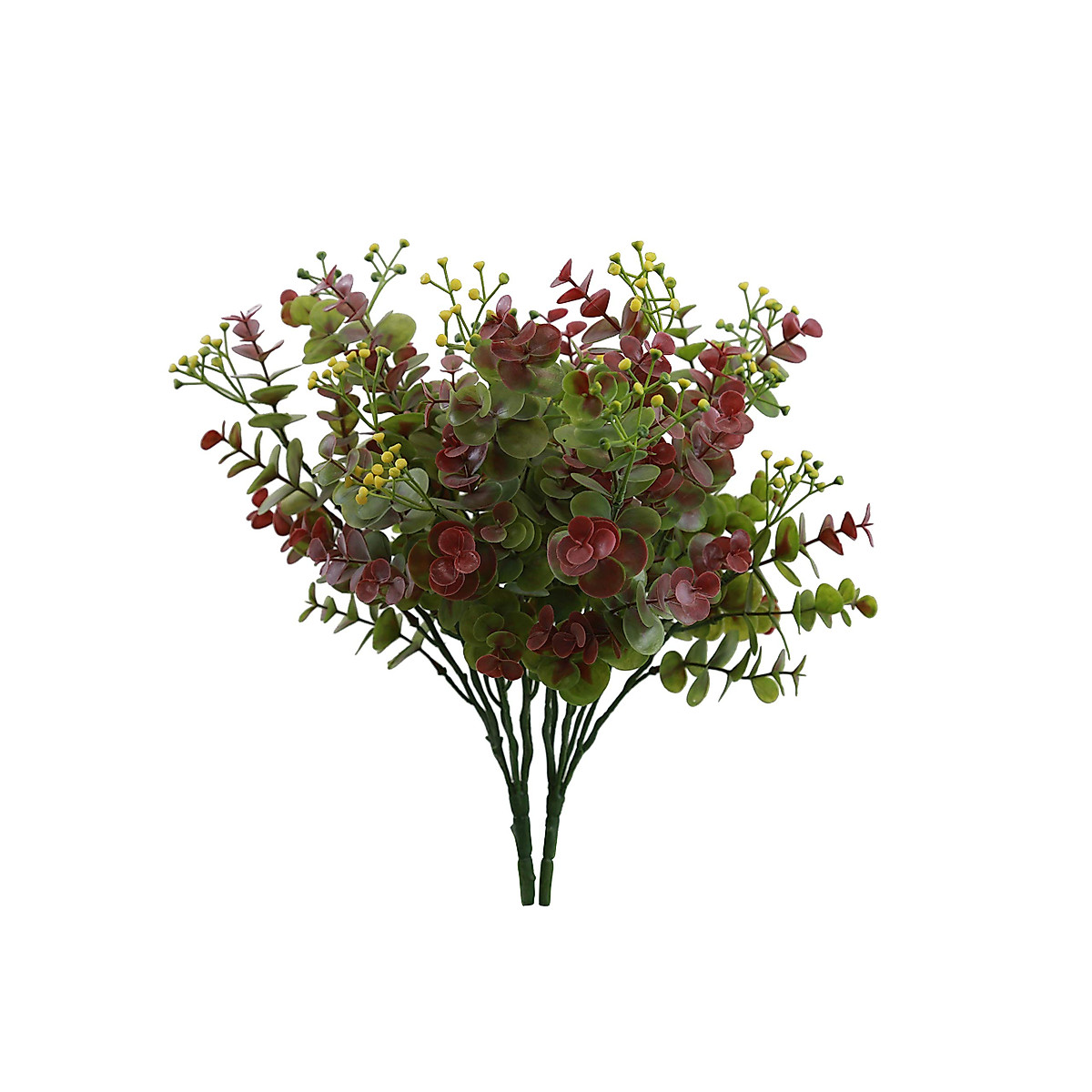 Season’s Need Décor Pack of 2 Faux Eucalyptus Leaves Spray, Artificial Greenery Stems Fake Eucalyptus Branches Plants for Greenery Wedding Jungle Theme Party (15”x5”) Green-Burgundy