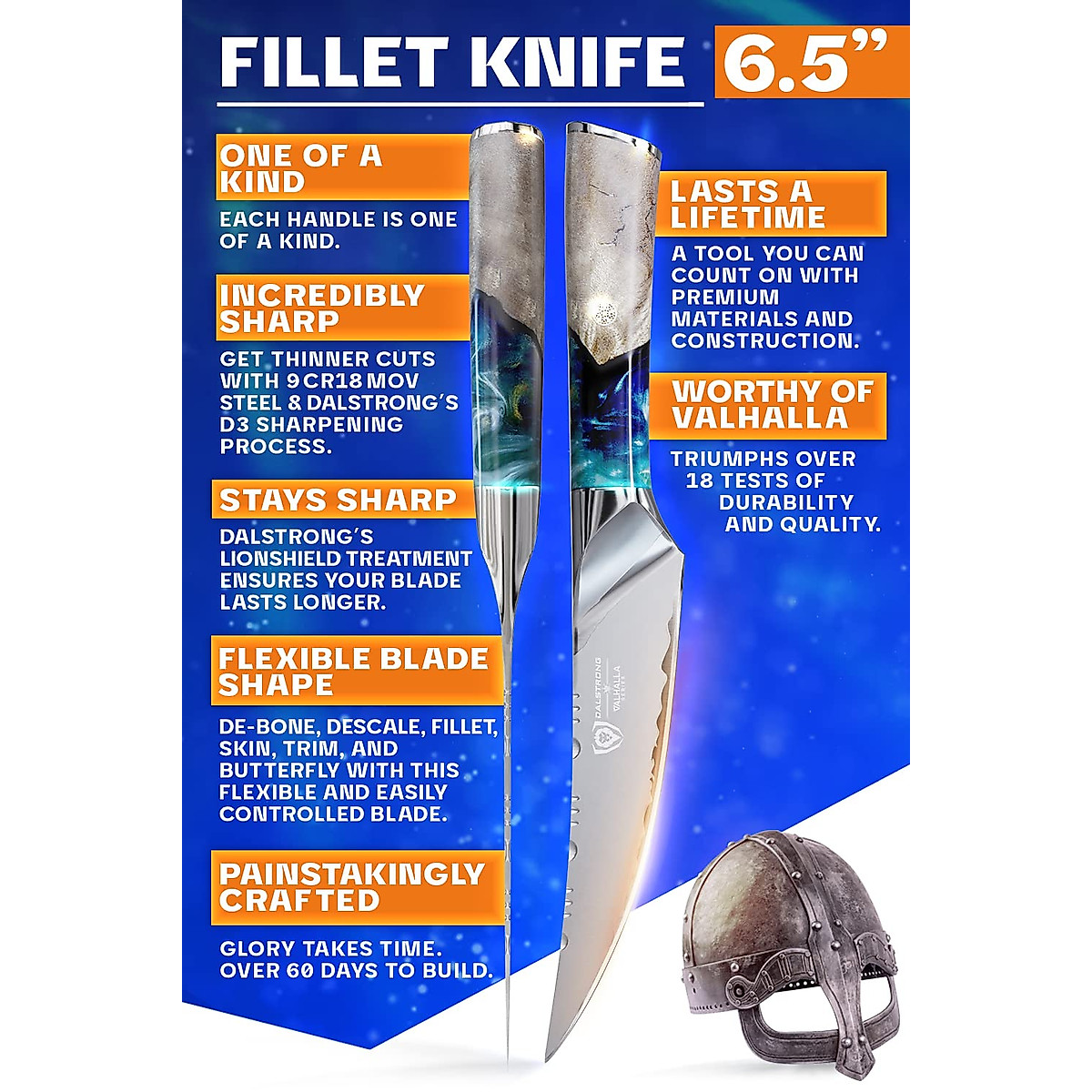 Dalstrong Valhalla Series Fillet Knife 6.5" Bundled with Chef Knife 8" - w/Leather Sheath