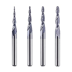 SpeTool 4Pcs/Pack Assorted R0.25~1.0 Tip 1/8" Tapered End Mill Cone Ball Nose Carbide Bit CNC Cutter for Carving Engraving