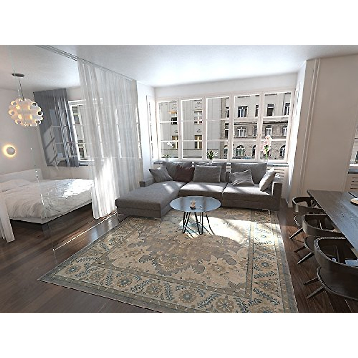 Unique Loom Salzburg Collection Classic Traditional Design Oriental Inspired Border Area Rug, 9 ft x 12 ft, Gray/Beige