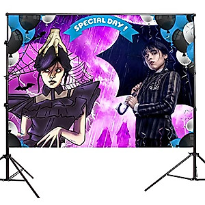 Wednesday Addams Backdrop Birthday Banner Decorations 60x40in Kids Birthday Photography Family Cartoon Happy Birthday Party Supplies,Vinyl 5x3ft