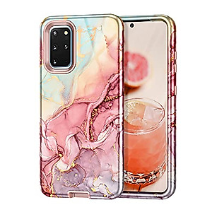 Btscase for Samsung S20 Plus/S20+ Case, Marble 3 in 1 Heavy Duty Shockproof Full Body Rugged Hard PC+Soft Silicone Drop Protective Women Girl Covers for Samsung Galaxy S20 Plus 6.7 inch, Rose Gold