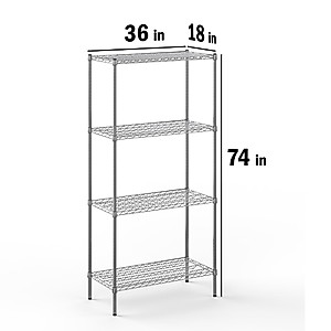 Regal Altair 18" Deep x 36" Wide x 74" High 4 Tier Chrome Wire Shelving Kit | NSF Commercial Storage Rack Unit