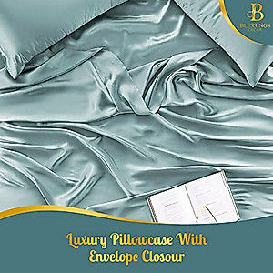 Blessings Decor Cotton Bedsheets Premium Hotel Quality 600 Thread Count 100% Sateen Weave Smooth Sheets with Elasticized Deep Pocket Sheet with Pillowcase (Chambray Blue, Queen)