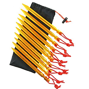 Set of 12 Tent Stakes Pegs Aluminium Alloy Stake 7 Inches with Reflective Rope and 4 Small Silica Gel O-ring for Camping Hiking backpacking Outdoor Activities