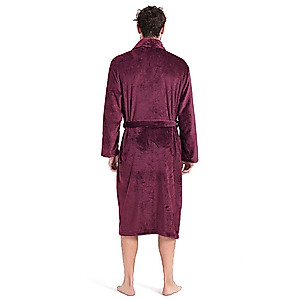 HOLOVE Men’s Fleece Shawl Collar Robe Plush Warm Bathrobe Soft Luxurious Dressing Gown for Men (Wine 2XL/3XL)