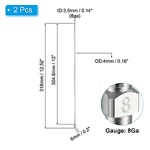 PATIKIL 8Ga x 12 Inch Stainless Steel Dispensing Needle Tips, 2Pcs Metal Glue Needle Tube Blunt Tips Luer Lock for Thick Glue Ink Lab, Silver