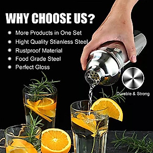 Cocktail Shaker Set Bartender Kit with Stand,17-Piece Stainless Steel Bar Kit Drink Mixer Set, Including Martini Shaker, Jigger, Strainer, Mixer Spoon, Muddler, Liquor Pourers, and Recipes Booklet etc