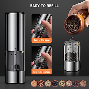Large Capacity Rechargeable Electric Salt and Pepper Grinder Set -USB Charging Port with Sliding Dust Cover; Automatic Salt and Pepper Mill Grinder With LED Light-6 Adjustable Grinding Modes