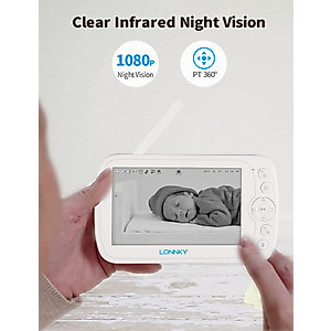 LONNKY Baby Monitor with Camera and Audio, 5" Color Display with 1080P Pan 355°/Tilt 65° Camera, 2-Way Audio, 16ft Night Vision, Temperature & Sound Alarm, Up to 1000ft Range, Support Playback