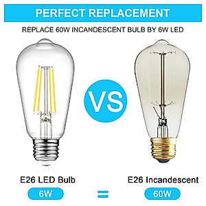 Ascher LED Edison Bulbs 6W, Equivalent 60W, High Brightness Daylight White 4000K, 700 Lumens, ST58 Vintage LED Filament Bulbs with 80+ CRI, E26 Base, Non-Dimmable, Clear Glass, 4 Packs