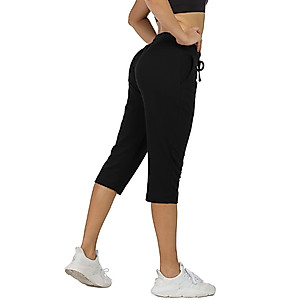 icyzone Capri Sweatpants for Women - French Terry Workout Cropped Joggers Athletic Lounge Pants with Pockets (X-Large, Black)