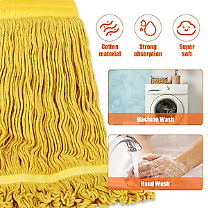Commercial String Mop, Looped-End String Wet Mop with Extra Mop Heads Replacement, 57inch Mop Handle, Heavy Duty Industrial Commercial Mop for Home, Garage, Office Floor Cleaning, Blue/Yellow