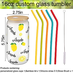 Personalized Glass Cups with Bamboo Lids and Straws Custom Name Photo Sublimation Drinking Glass Can Tumbler 16oz Customized Ice Coffee Cup Gift for Birthday Wedding Graduation Anniversary Party