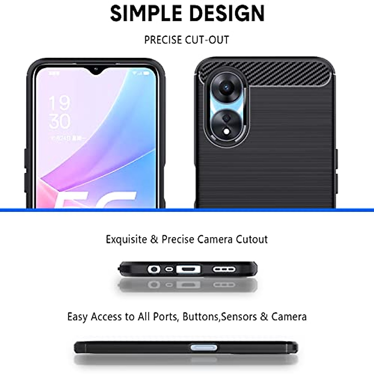 Natbok Compatible with Oppo A58 5G/A78 5G Case, Flexible TPU [Brushed Texture] [Anti-Slip] Shockproof Military Protection Bumper Phone Case,Slim Case Cover Compatible with Oppo A58 5G/A78 5G,Black