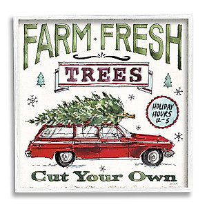 Stupell Industries Farm Fresh Trees Vintage Christmas Advertisement Station Wagon, Designed by Anne Tavoletti White Framed Wall Art, 24 x 24