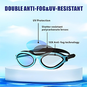 Longsail Adult Swim Goggles, Tinted/Clear Swimming Goggles 10x Anti-fog UV protection goggles for Men Women Youth 9+