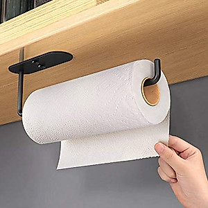 HUFEEOH Paper Towel Holder Under Cabinet Wall Mount for Kitchen Paper Towel, Black Adhesive Paper Towel Roll Rack for Bathroom Towel, SUS304 Stainless Steel