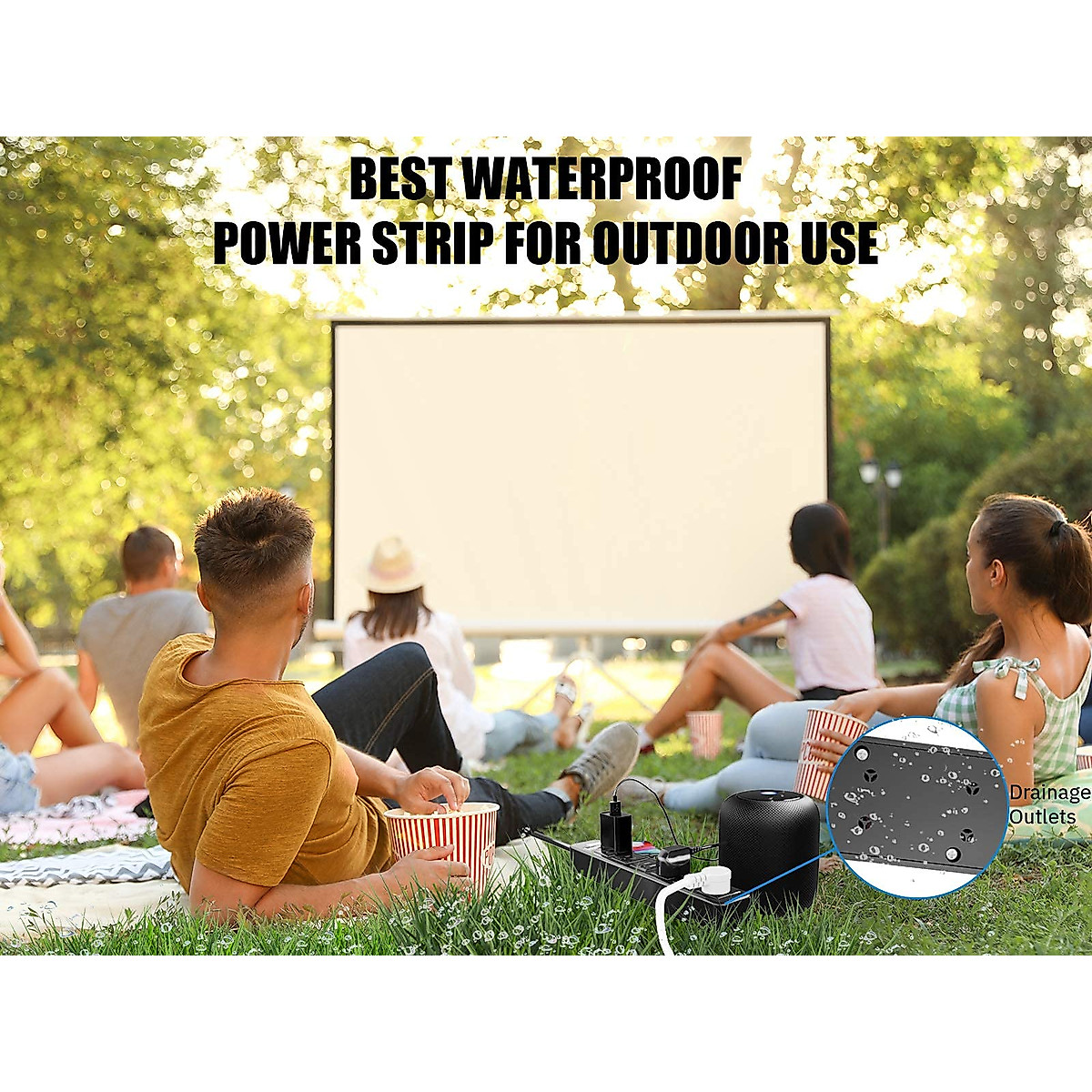 Outdoor Power Strip Weatherproof 6 Wide Outlets with Switch, Waterproof Surge Protector, 6ft Extension Cord, Wall Mountable Perfect for Patio Garden Kitchen Bathroom Babyroom TV