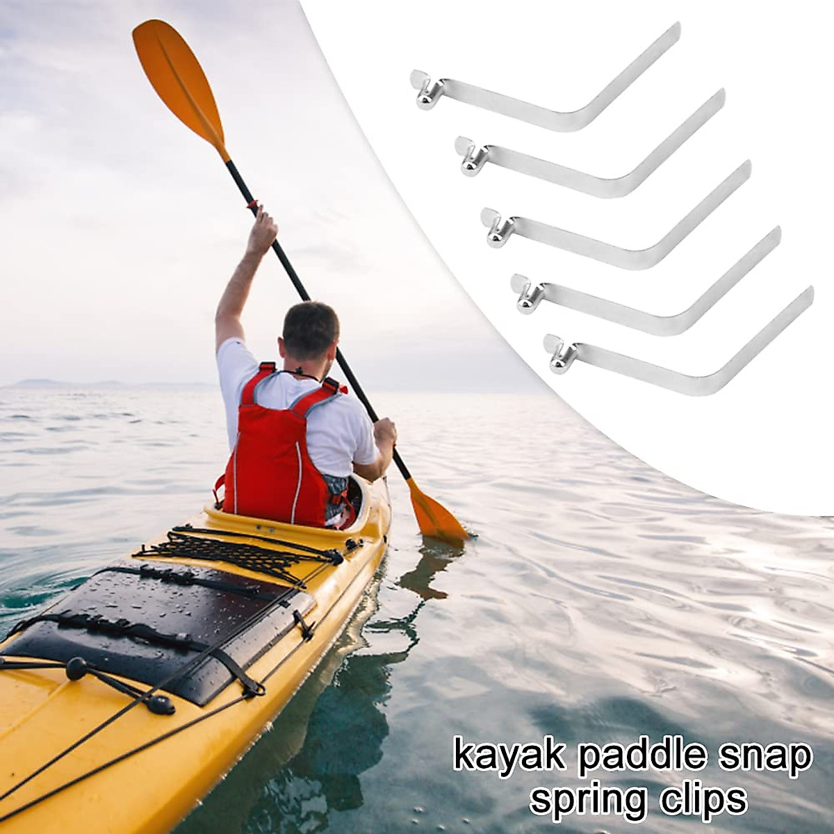 UXELY Kayak Spring Clips 6mm, Push Button Spring Clip, Kayak Paddle Snap Spring Clip, 5 pcs Stainless Steel Kayak Paddle Push Snap Clips Spring Clips Fit for Kayak Paddle Tent Pole(Silver)