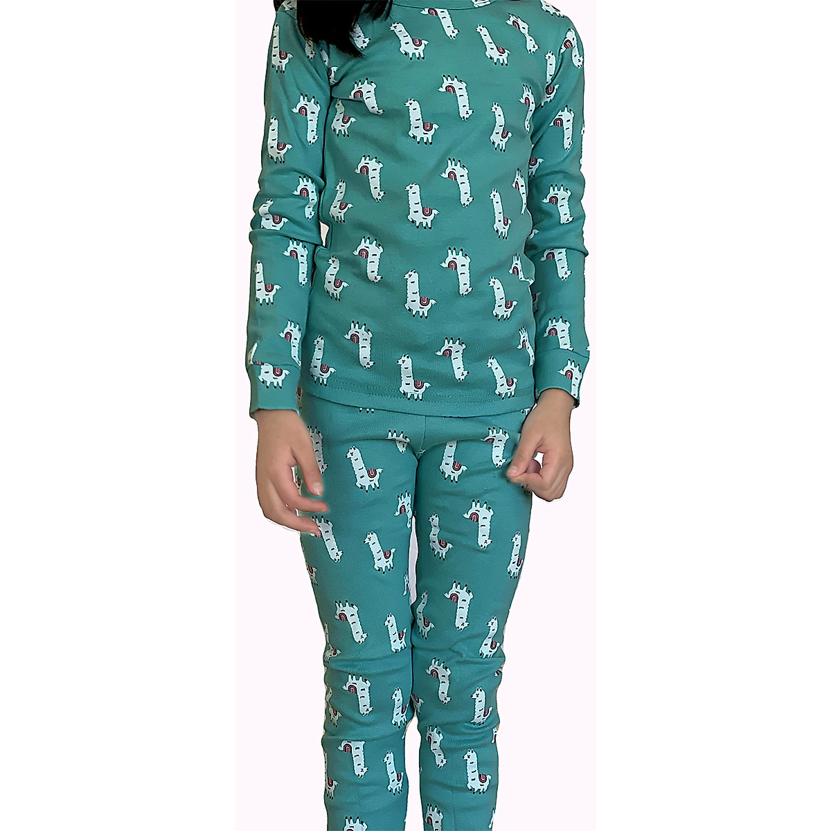 LittLong 12M-5Y Kids Toddlers Girls Boys Baby 100% Cotton LLAMA Snug Fit Sleepwear Pajamas 2 Pcs Pjs Set (5T, Blue)