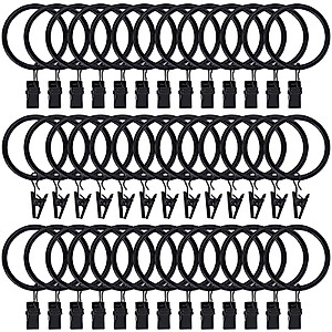 40pcs Curtain Rings with Clips Hooks 1.5 inch Rustproof Matte Metal Stainless Steel Drapery Rings for Tension Rod Bracket Eyelets Decorative Hangers, Vintage Black (1.5" Interior Diameter)