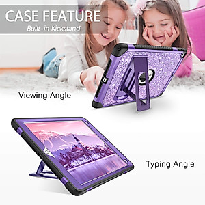 DUEDUE for iPad 9.7 Case 2017/2018, iPad Air 2 Case, iPad 6th/5th Generation Case with Kickstand Glitter Bling 3 in 1 Heavy Duty Hard PC Cover Shockproof Protective Case for iPad Pro 9.7, Purple