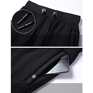 Gihuo Men's Sherpa Lined Athletic Sweatpants Winter Warm Track Pants Ribbed Leg Jogger Pants(Black, Large)