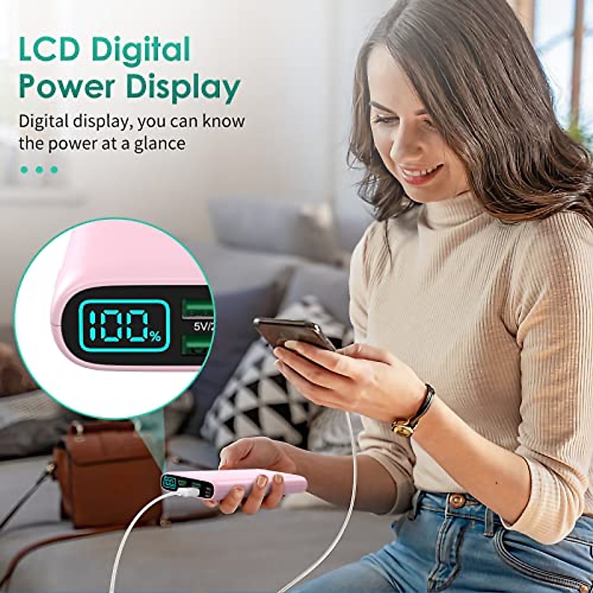 Portable Charger 38800mAh,LCD Display Power Bank,4 USB Outputs Battery Pack Backup, Dual Input USB-C in&out Phone Charging Compatible with iPhone 15/14/13 Pro Max/12,Android Samsung Galaxy/Pixel-Pink