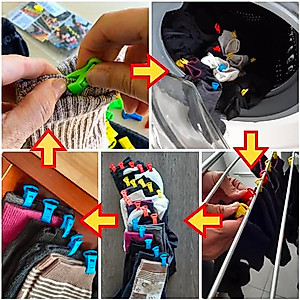 Alcrea® 32 Sock Clips for Washing Machine and Dryer, with Hanging Hook. Stop Pirates. Directly to The Drawer with The Clip on, Without Folding, Without Losing, or Pairing. The Socks’ Complete Cycle