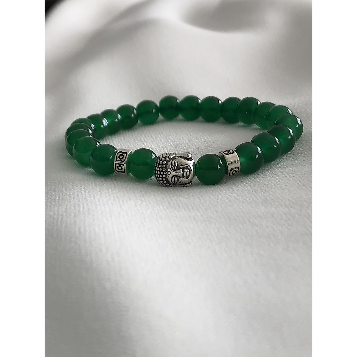 Secret for Longevity Dark Green Chinese Synth Jade Jadeite Buddha Zen Buddhist Prayer 8mm Beads Mens Womens Stretch Good Luck Yoga Bracelet