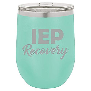 12 oz Double Wall Vacuum Insulated Stainless Steel Stemless Wine Tumbler Glass Coffee Travel Mug With Lid IEP Recovery Special Education Teacher (Teal)