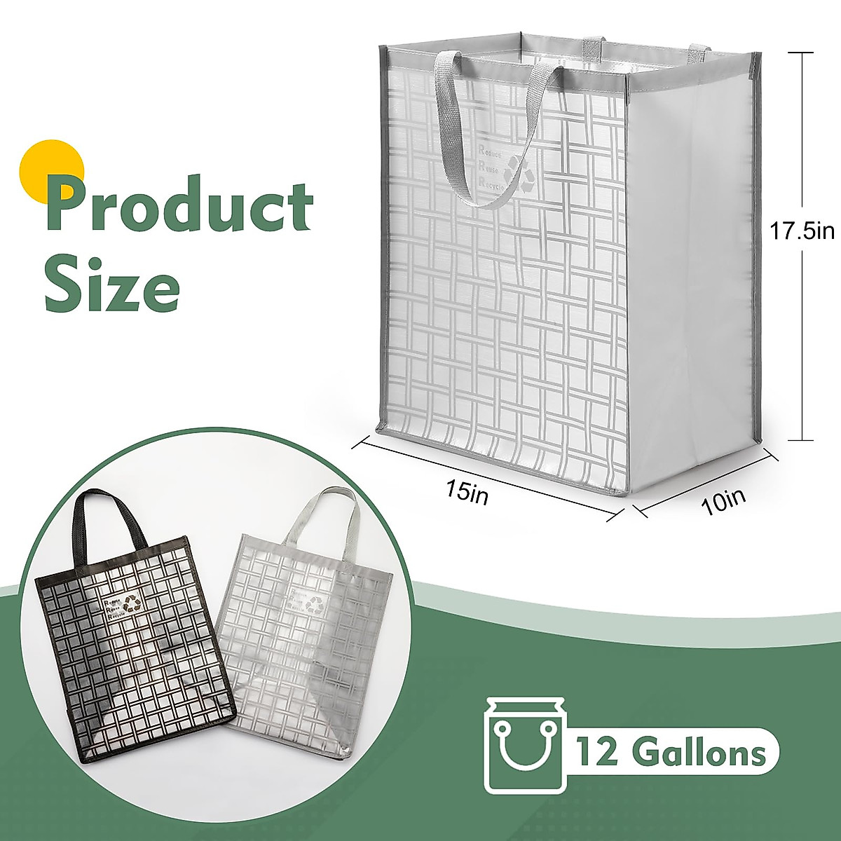 Lily queen Recycle Bin Bags for Kitchen Home Trash Cans Sorting Bins 12 Gallon Set of 2