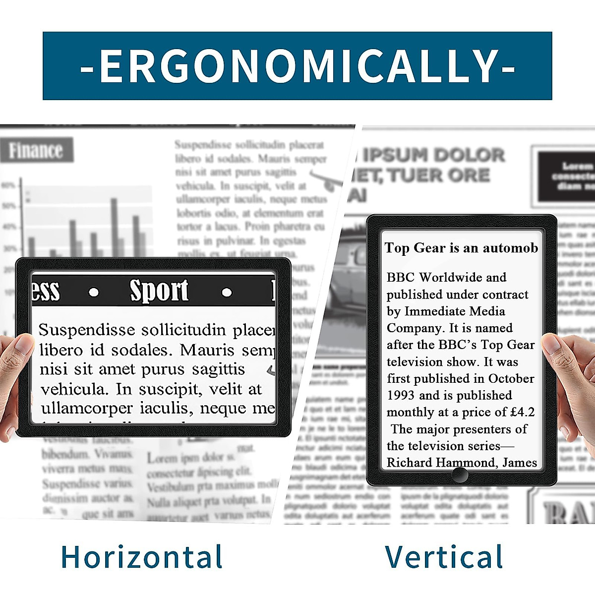 [2 Pack] 5X Magnifying Glass for Reading,7x5 inches Large and Lightweight Magnifier Provide Full Book Page Viewing Area Perfect Handheld Magnifier for Reading Small Prints,Low Vision Person & Seniors