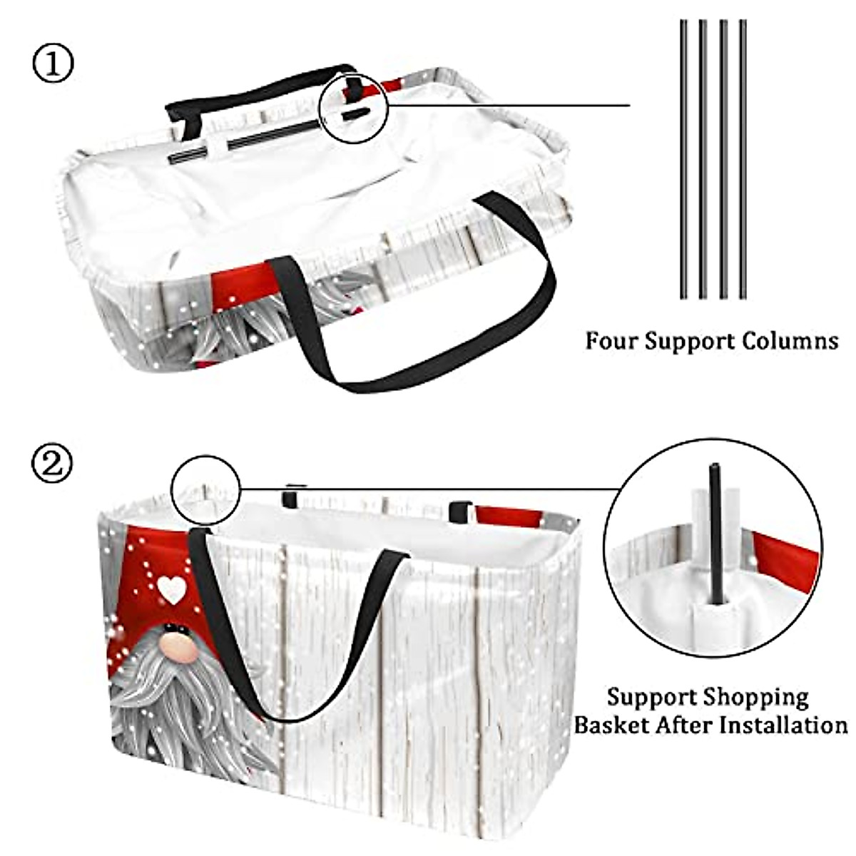 LORVIES Large Rectangular Baskets for Storage, Elves Nordic Christmas Standing White Wooden Wall in Snow Closet Storage Bins