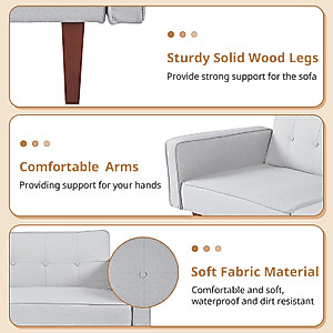 Fangflower 68.1'' Wide Modern Tufted Back Upholstered Convertible Sofa with Reclining Backrest, with Nailhead Trims for Living Room, Apartment (Fabric, Gray)