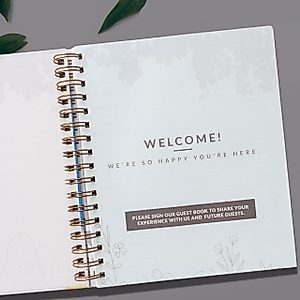 Paper 'n Such Guest Book for Vacation Home Visitors - Guestbook for Short Term Rentals, Vacation Rental, Beach House, Hosts Essentials, Spiral Hardcover Welcome Log - 200 Pages (White/Blue)