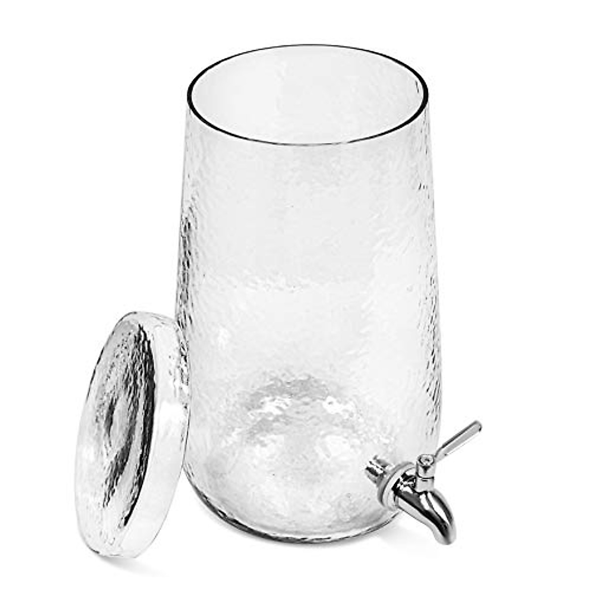 BirdRock Home 1.5 Gallon Hammered Glass Beverage Dispenser with Lid - Stainless Steel Spigot - Decorative Round Jar for Drinks - Lemonade Sangria Tea Water Drink Jar Jug - Home Parties