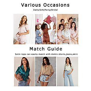 Ekouaer Womens Silk Satin Pajamas Set Short Sleeve Sleepwear Button Down Loungewear 2 Piece Pjs Shorts Set Dark Green Small