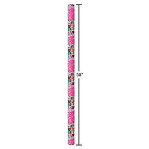 American Greetings Reversible Christmas Wrapping Paper for Kids, Barbie and Friends, Christmas Trees (1 Roll, 75 sq. ft.)
