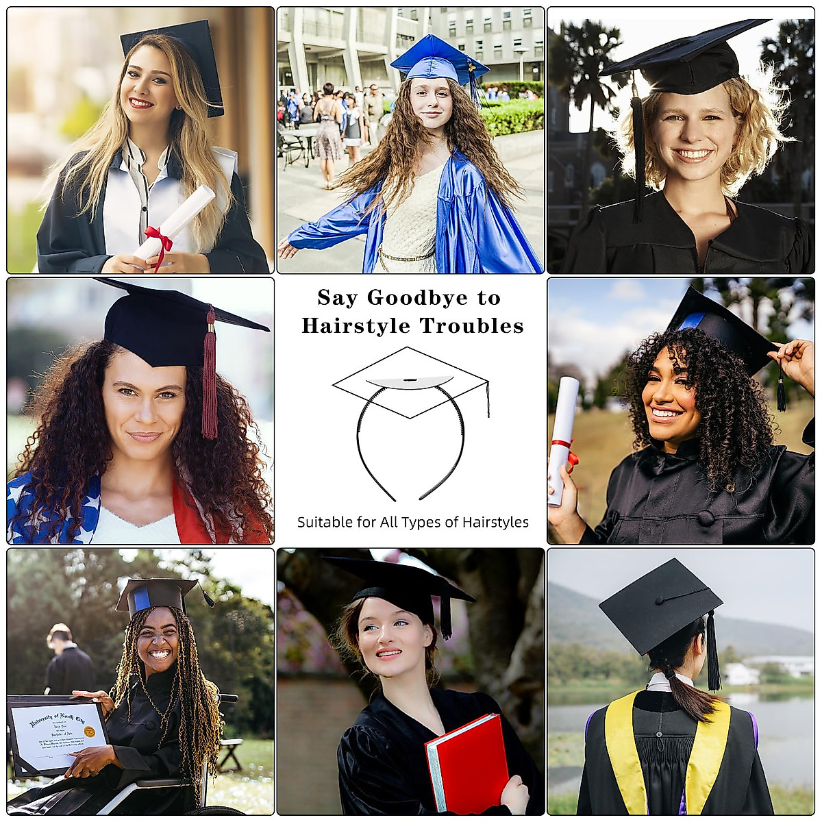 WBCBEC Graduation Cap Headband, Secure Fit for Your Graduation Cap, Quality Material, Easy to Use, Firm Anti-Fall Hairband for Graduates, Students, Hat Accessories, Unisex-Adults, 1 Count